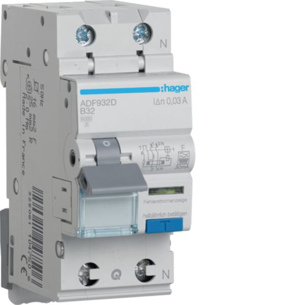 FI-LS 1P+N 6kA B-32A 30mA Typ F QC • ADF932D | Hager