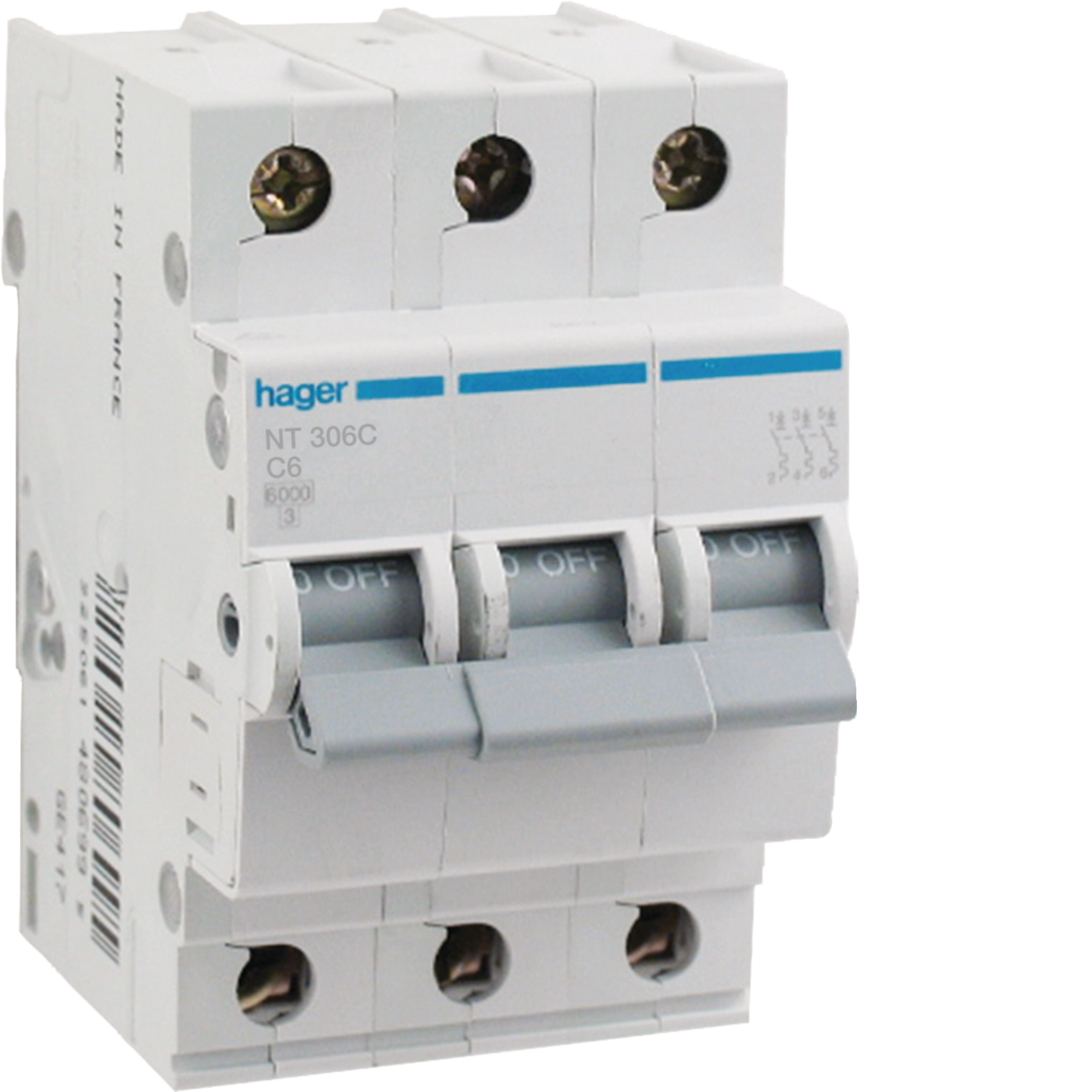 MCB 3P 10kA C-6A 3M • NT306C | Hager