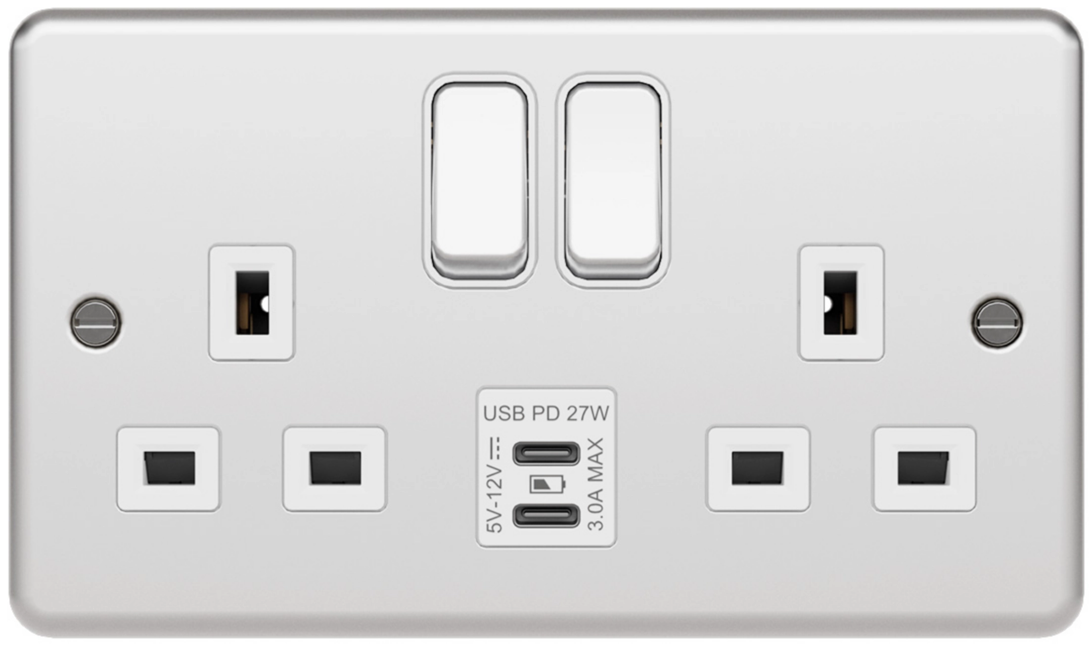 13A 2G DP Sw.Sockt USB C+C Metal White • WPSS82W-USBCC | Hager