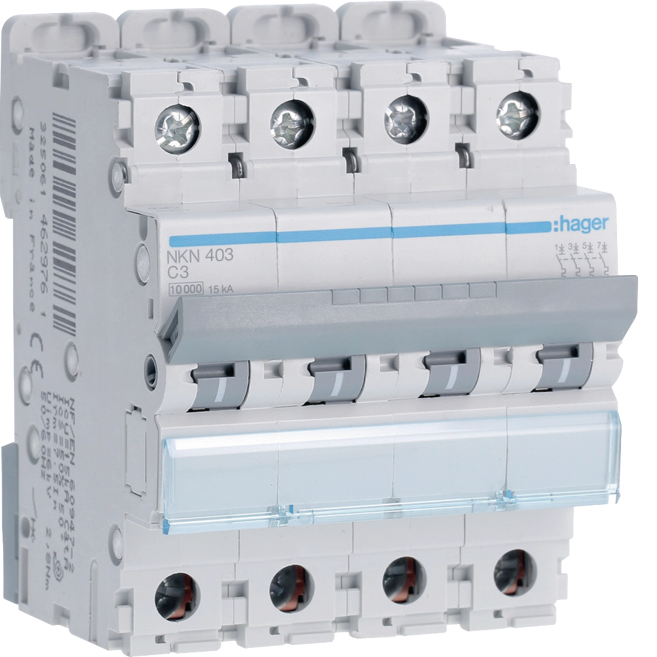 Disjuntor 4P 3A C 10/15kA 4M • NKN403 | Hager