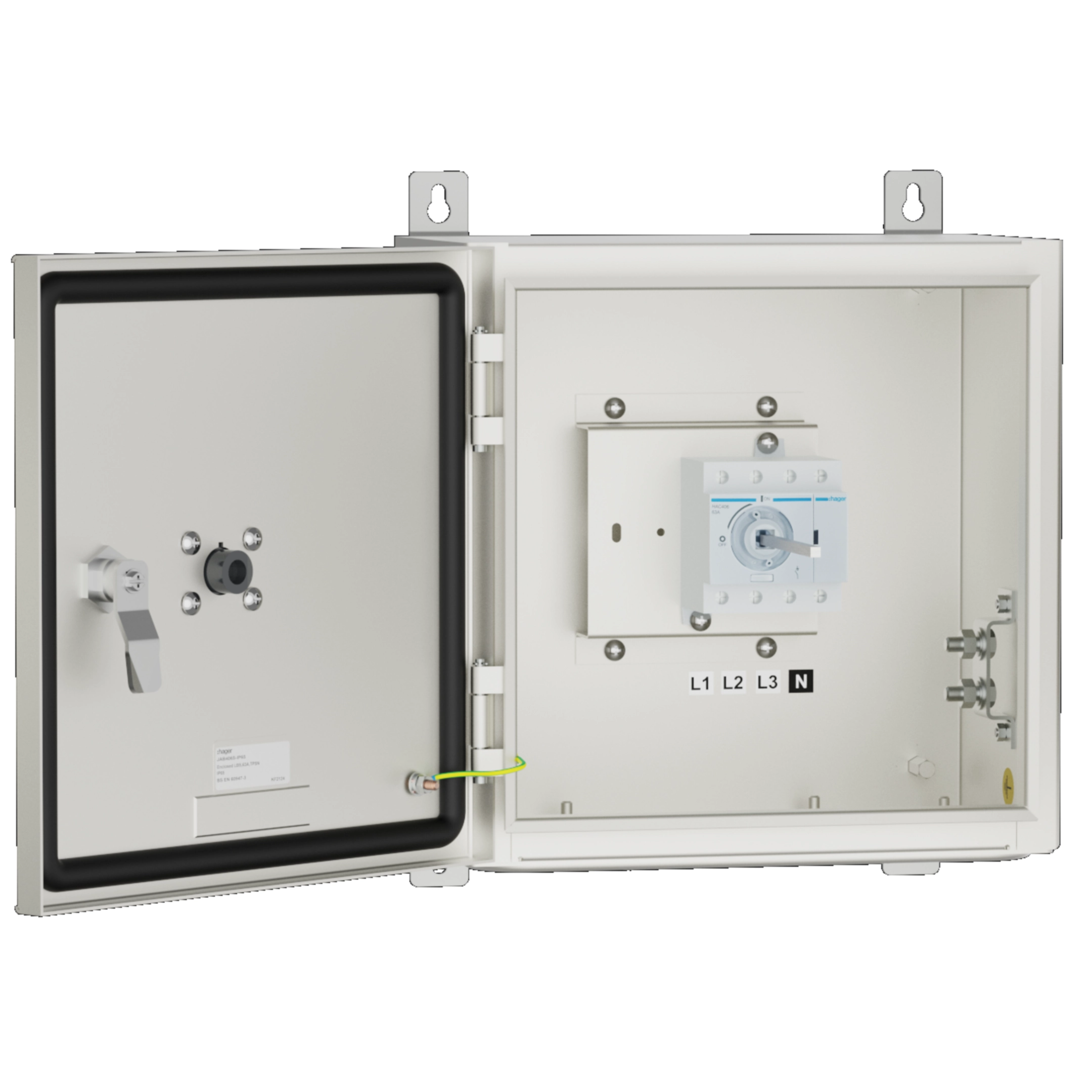 Enclosed LBS, 63A, TPSN, IP65 • JAB406S-IP65 | Hager