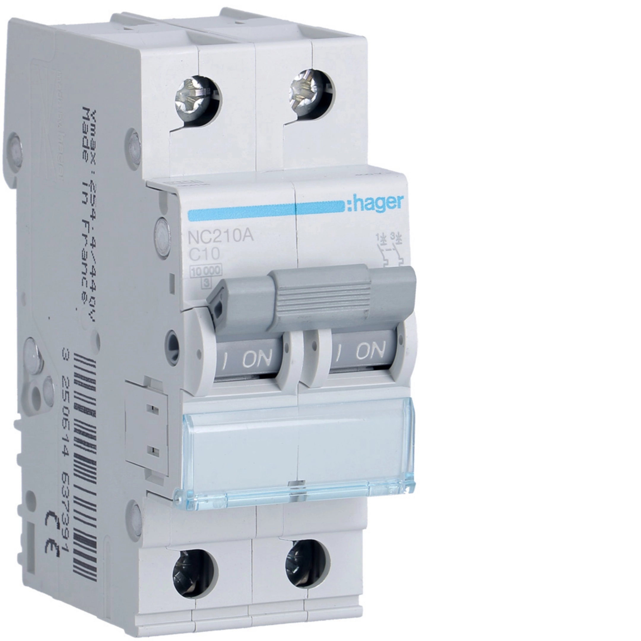 MCB 2P 10kA C-10A 2M • NC210A | Hager