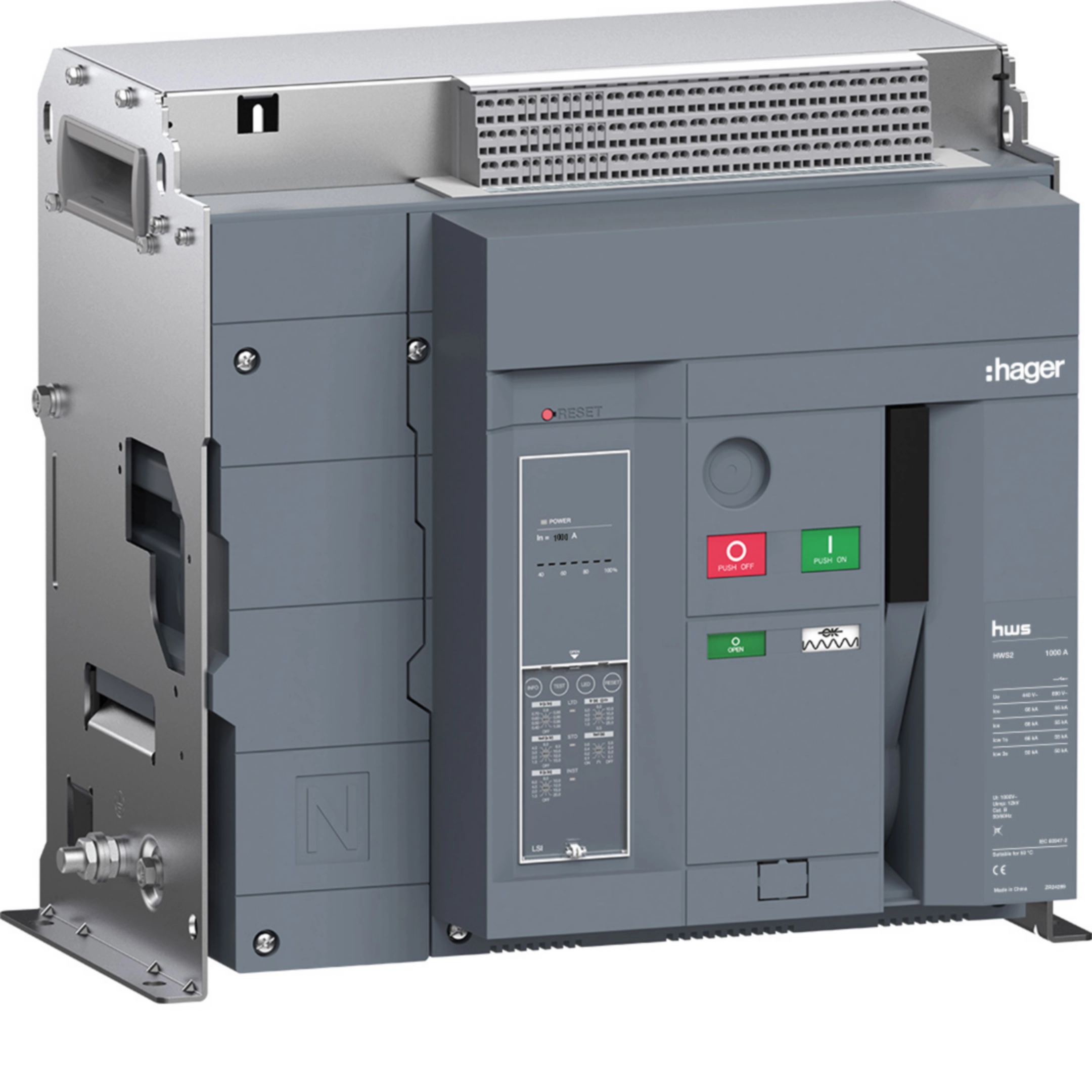 ACB HWS2 66kA 1000A 4P FIX LSI • HWS2E410F1AE | Hager