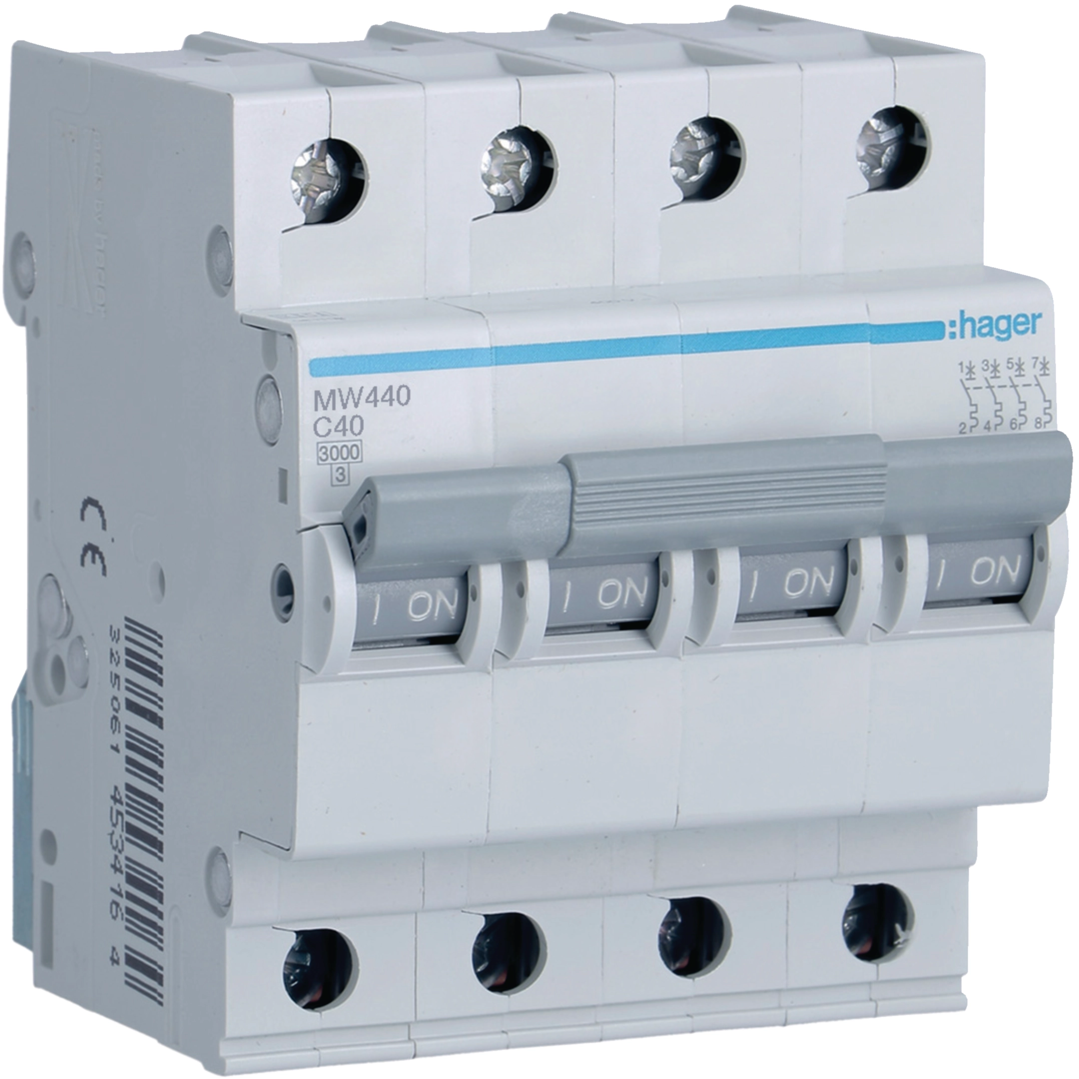 Disjuntor 4P 40A C 3kA 4M • MW440 | Hager