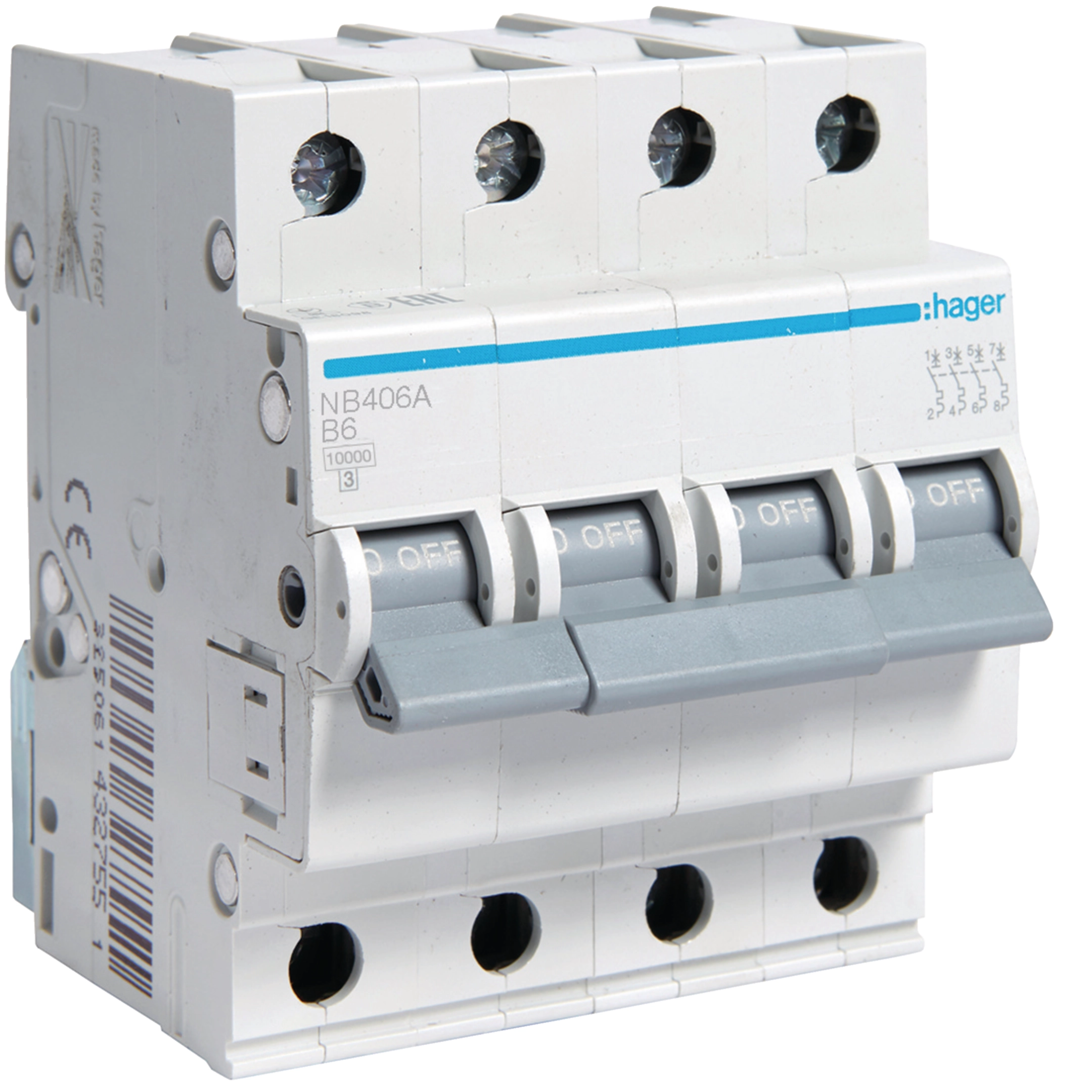 MCB 4P 10kA B-6A 4M • NB406A | Hager